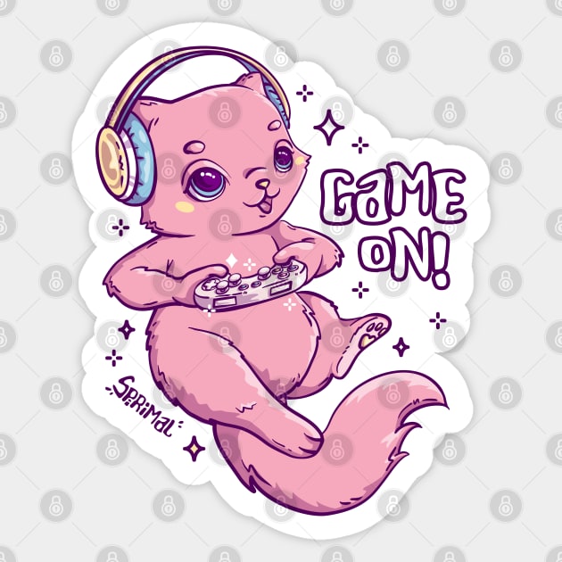 Cute pink gamer Cat playing with joystick - Gamer Cat - Sticker | TeePublic
