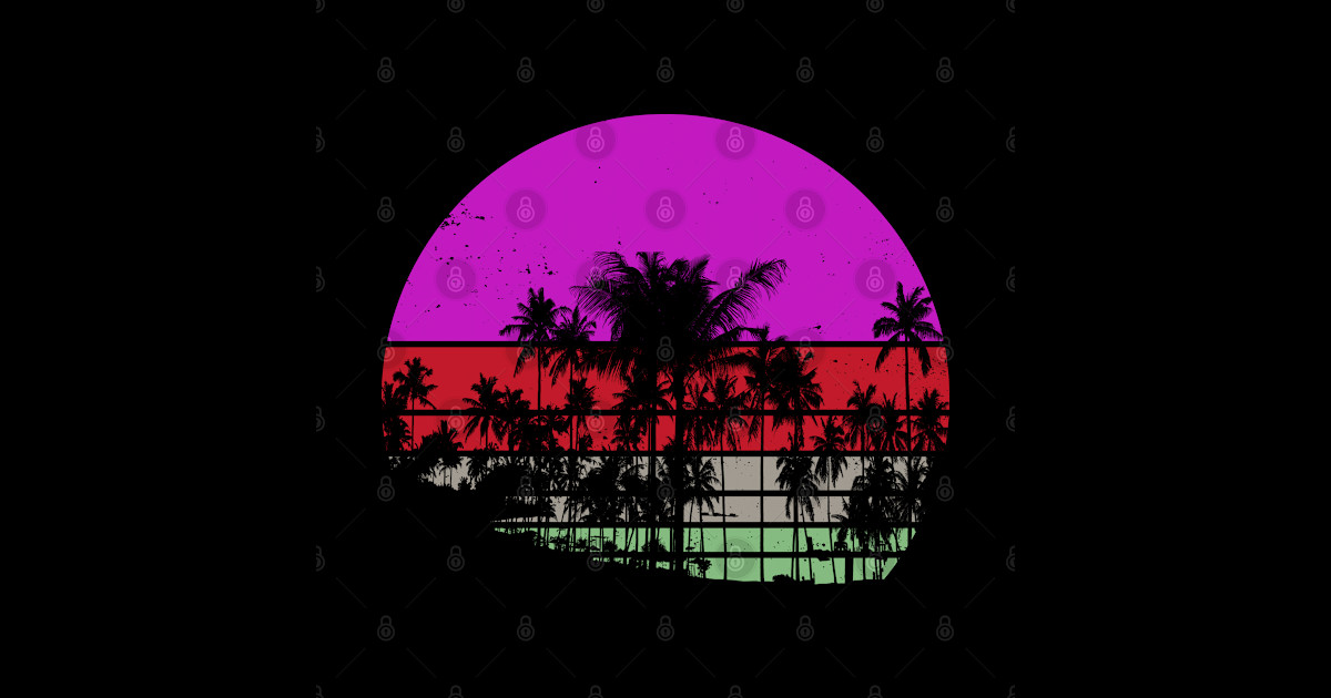 Retro Beach Palm Tree 80s Sunset Vintage - Palm Tree - Sticker | TeePublic