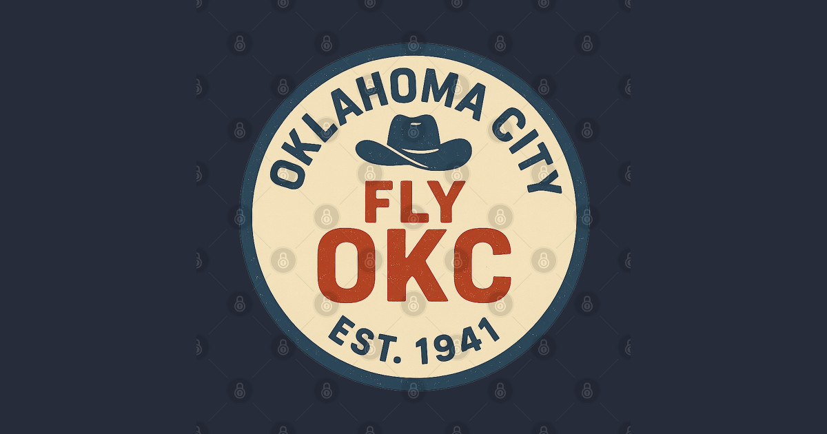 Fly OKC Oklahoma City Airport Cowboy Hat Retro Travel Badge - Oklahoma ...