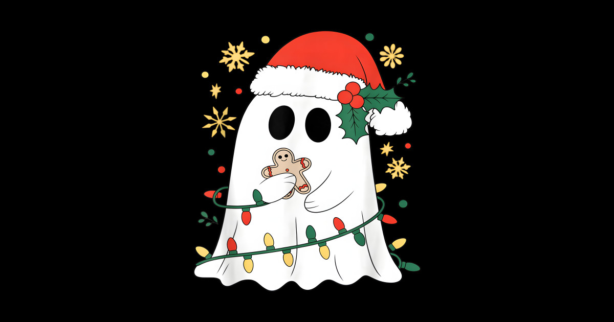 Cute Ghost Christmas Santa Hat Gingerbread - Ghost Christmas - Sticker ...