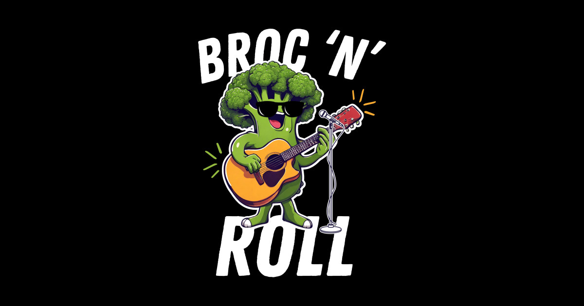 Broc 'N' Roll Funny Broccoli - Funny Broccoli - Sticker | TeePublic