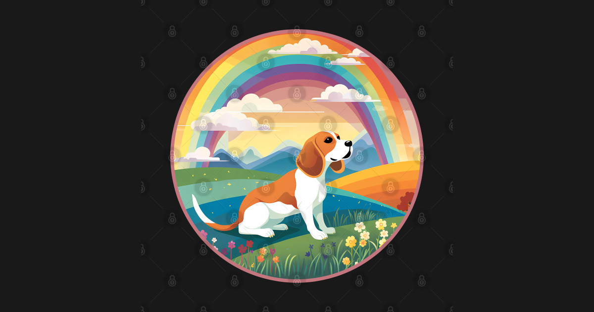 Beagle Memorial Rainbow Bridge Colorful Dog Art - Beagle - T-Shirt ...