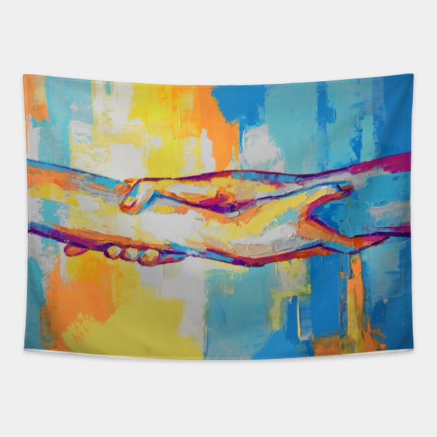 Hands - oil painting. The picture depicts a metaphor for teamwork ...