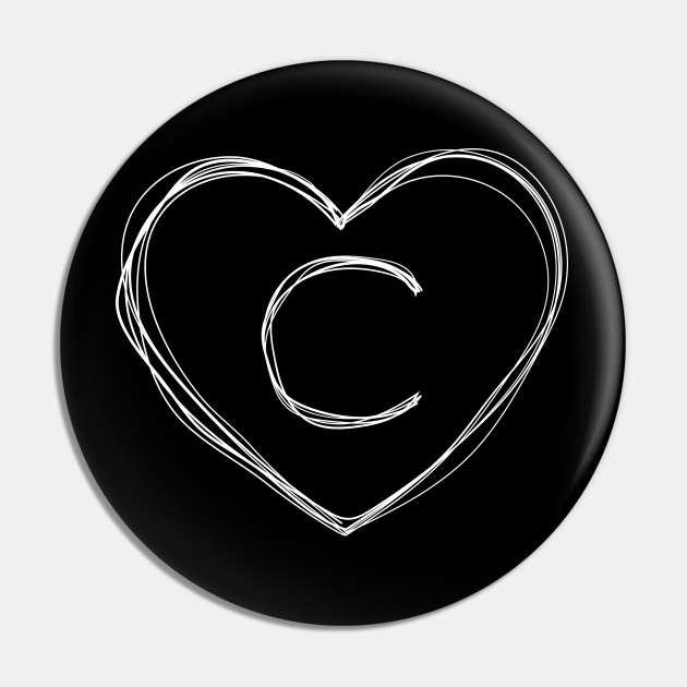 Letter C with heart frame in lineart style - Initial - Pin | TeePublic