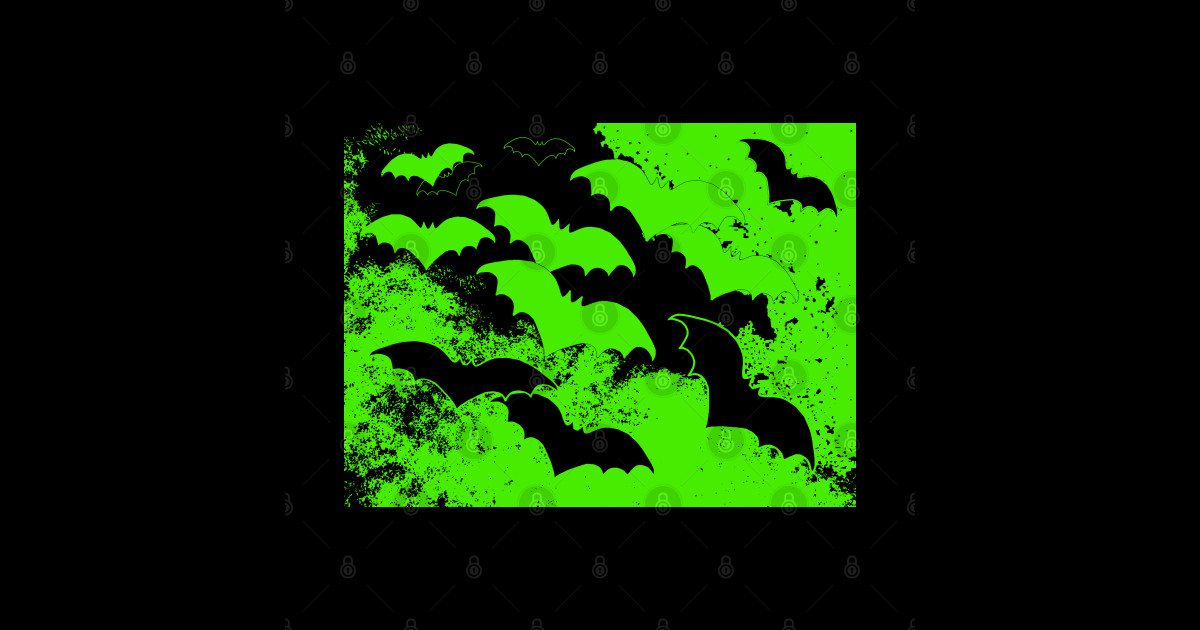 Black Bats In Flight Green - Bats - Sticker | TeePublic