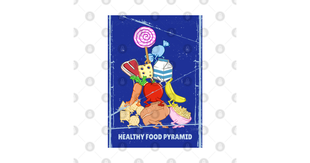Healthy food pyramid funny cartoon - Food Pyramid - T-Shirt | TeePublic