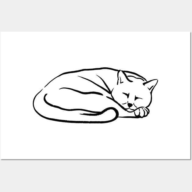 Line drawing of a sleeping cat - Line Drawing Cat - Posters and Art ...