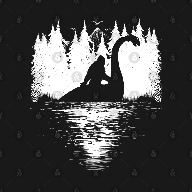 Bigfoot Riding Loch Ness Monster - Bigfoot - T-Shirt | TeePublic