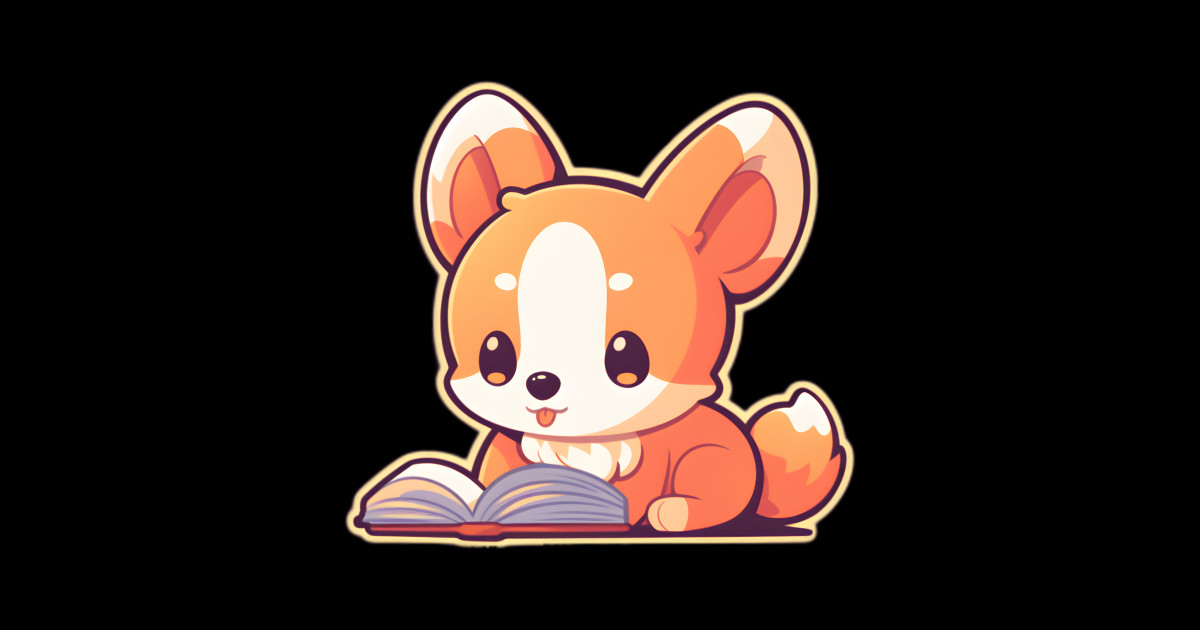 Cute Corgi Reading - Reading - Sticker | TeePublic