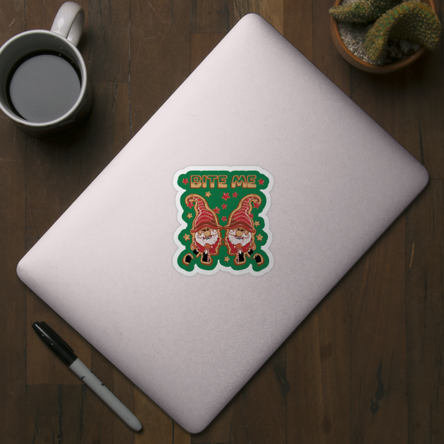 Bites Me Gingerbread Man Santa - Gingerbread Christmas - Sticker ...