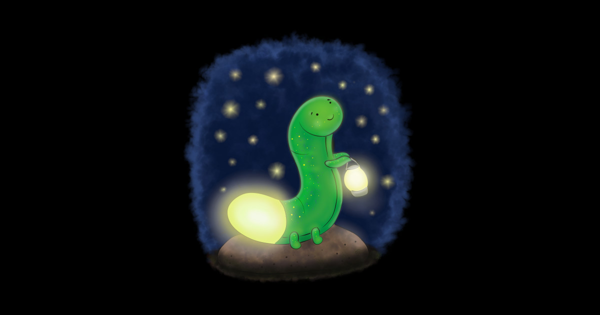 Cute green glow worm with lantern cartoon illustration - Glow Worm ...