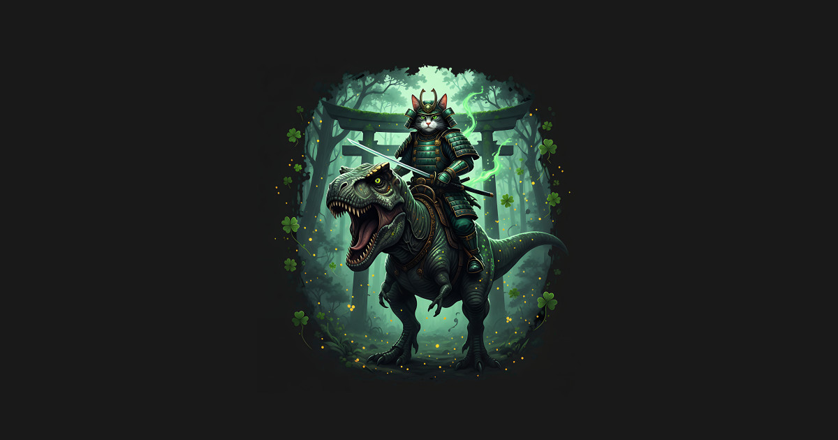 Lucky Samurai Cat T Rex St Patrick Japan - Japanese Cat - T-Shirt ...