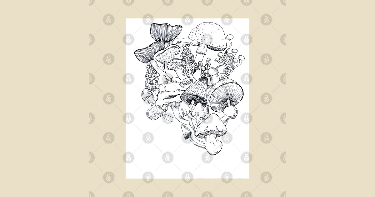 Mush Land - Outline - Mushrooms - T-Shirt | TeePublic