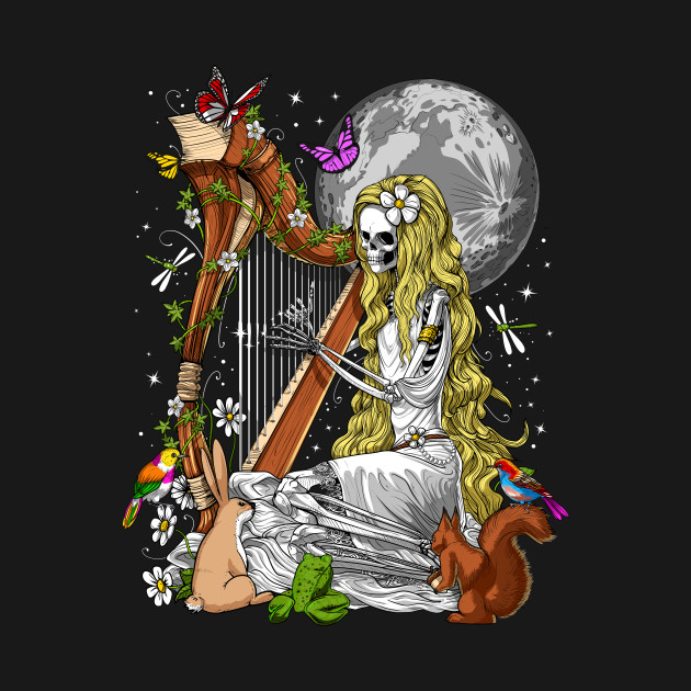 Hippie Skeleton Harp Player - Hippie Skeleton - T-Shirt | TeePublic