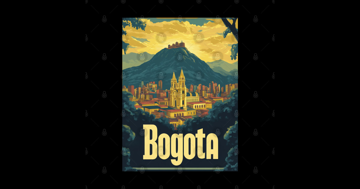 A vibrant depiction of Bogota showcases the citys iconic mount ...