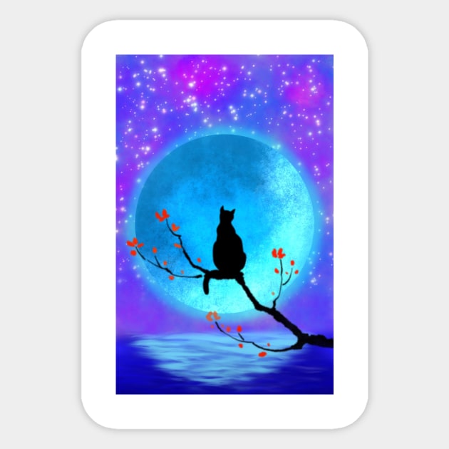 Super Blue Moon Cat - Super Blue Moon - Sticker | TeePublic