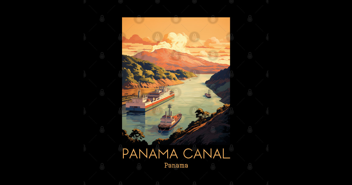 A Vintage Travel Illustration of the Panama Canal - Panama - Panama ...