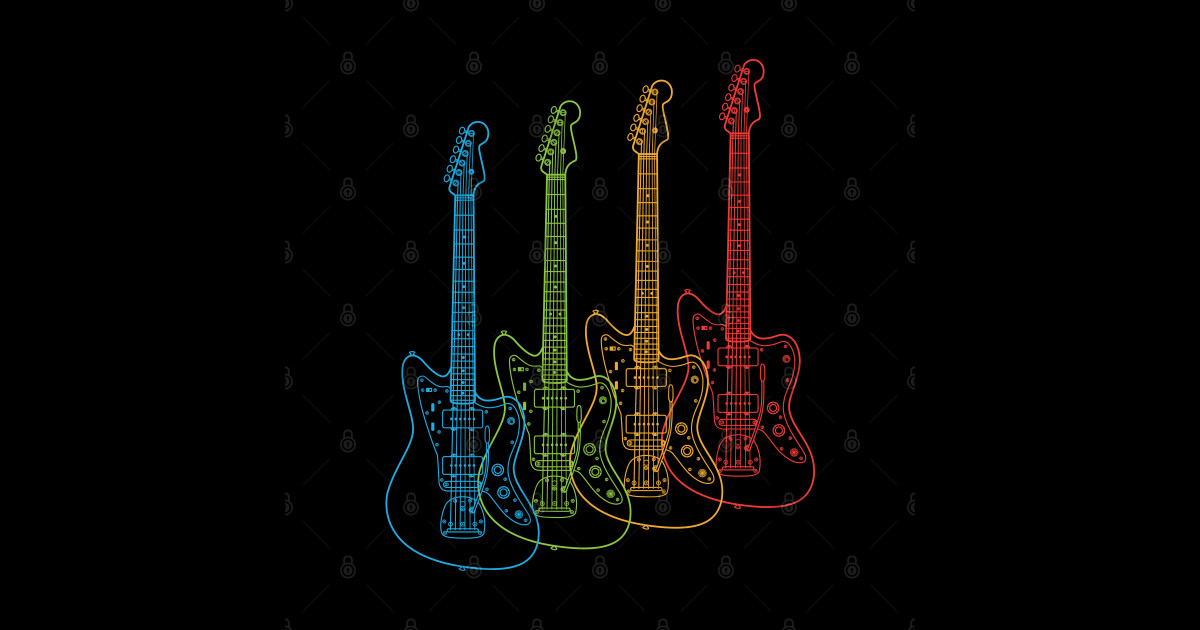 Four Offset Style Electric Guitar Outlines Multi Color - Electric ...