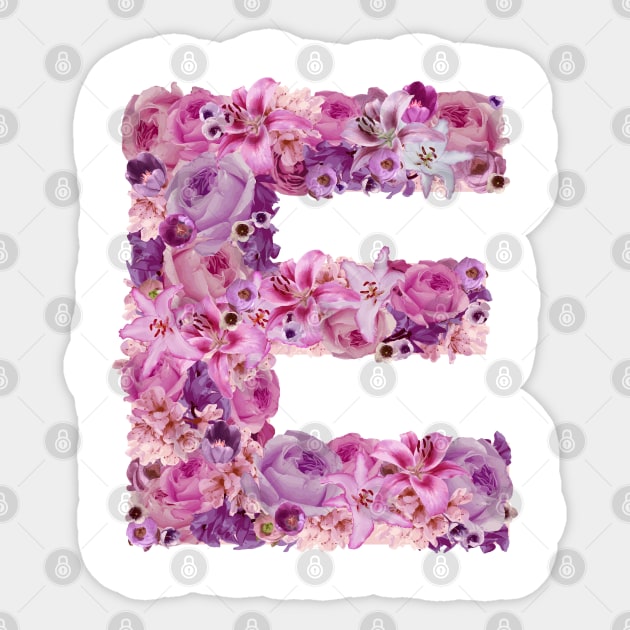 Pink Floral Letter E - Letter E - Sticker | TeePublic