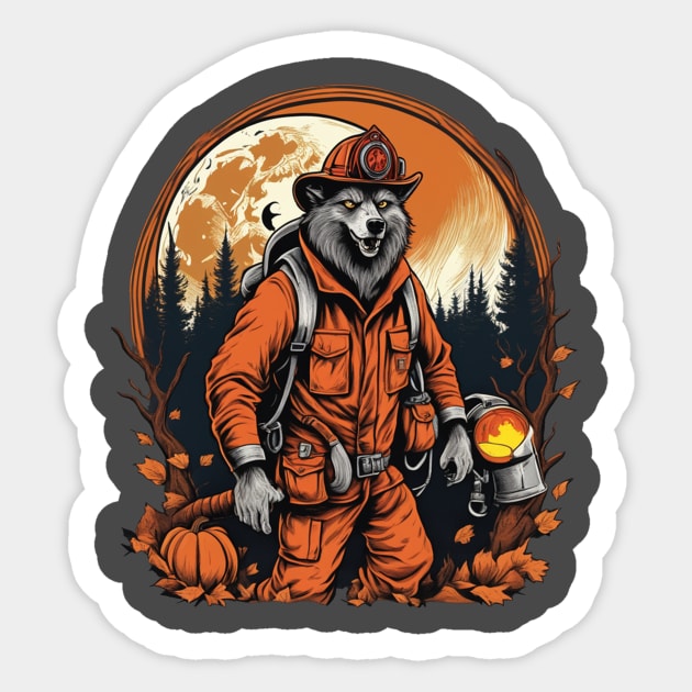 Werewolf fireman with full moon halloween design - Werewolf - Sticker ...