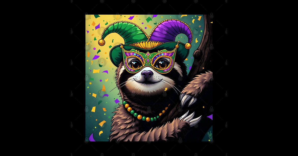 Jester Sloth Lazy Day Animal Cute Funny Mardi Gras Carnival - Funny ...