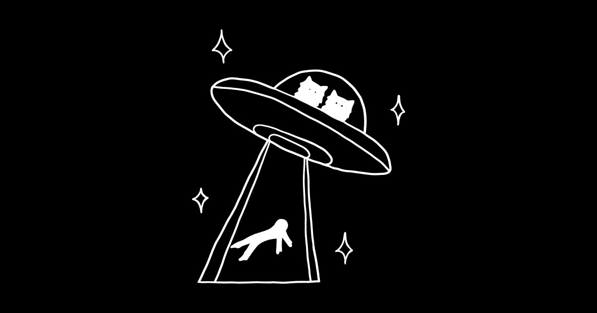 cat alien abduction line art - Cat Lover Gift - Sticker | TeePublic