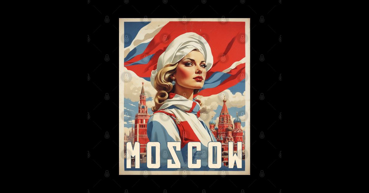 Russia Moscow Woman Moscow Vintage Tourism Poster - Russia - Sticker ...