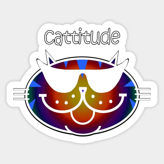 Cattitude 2 - Dark Rainbow Tabby, White Outline - Cattitude - Sticker ...