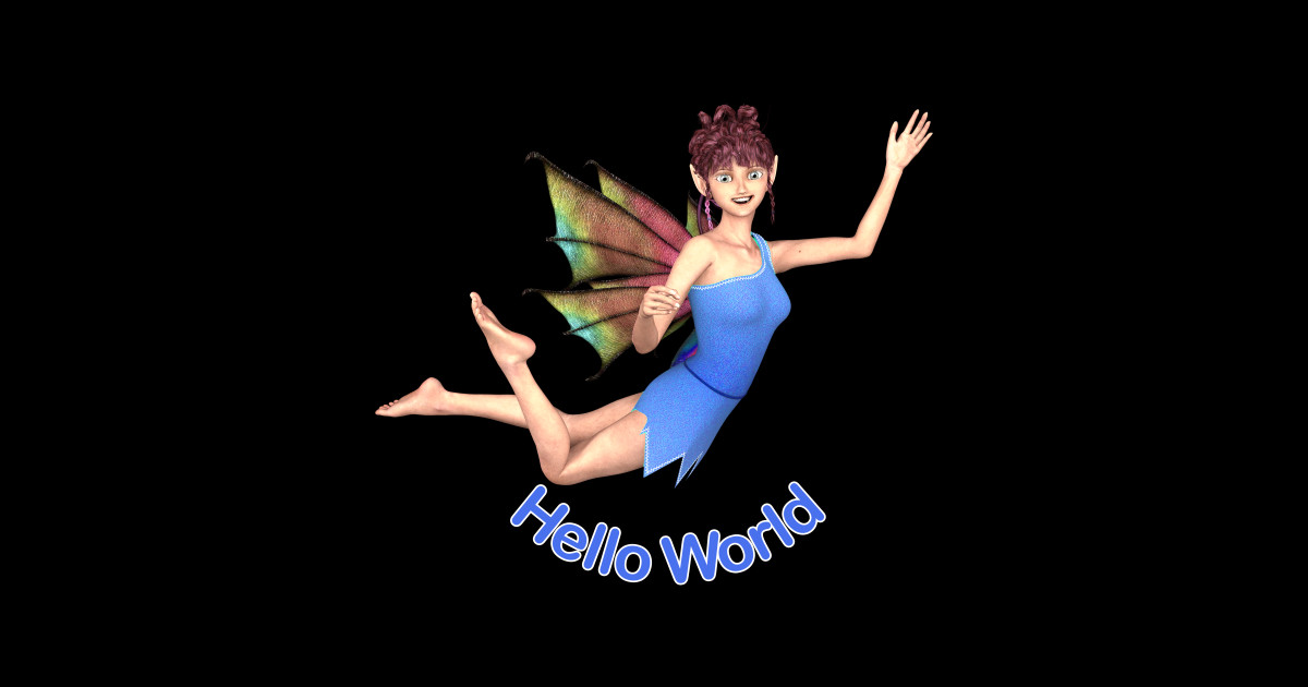 hello world elf fairy faerie flying on dragon wings newborn baby - Hello World - Sticker | TeePublic