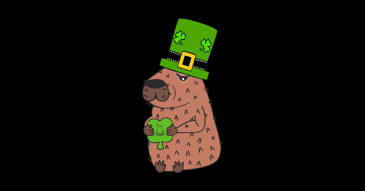 Funny Capybara, Wearing A Leprechaun Hat Holding A Four Leaf Clover ...