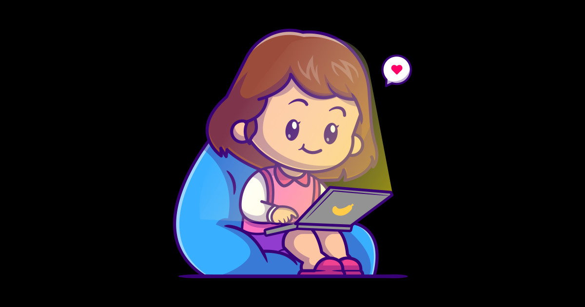 Cute Girl Sitting Playing Laptop Cartoon - Cute Girl Sitting Playing ...