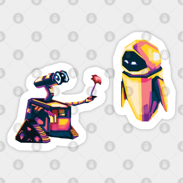 wall e romantic - Wall E And Eve - Sticker | TeePublic