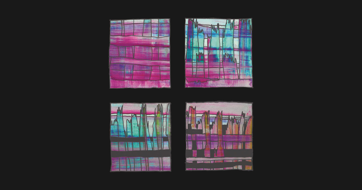 Liminal Space in Pink, Light Blue and Purple through 4 windows ...