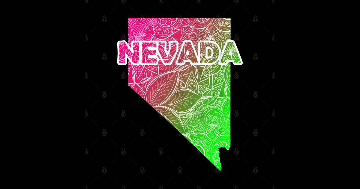 Colorful mandala art map of Nevada with text in pink and green - Nevada ...