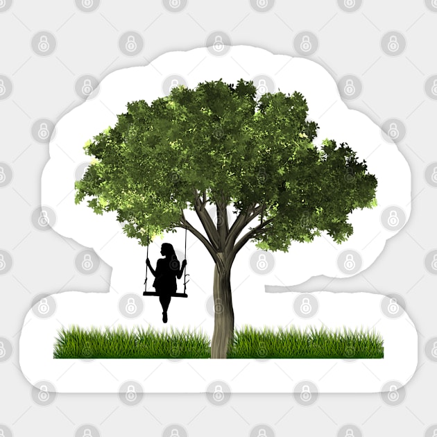 girl on swing - Swing - Sticker | TeePublic
