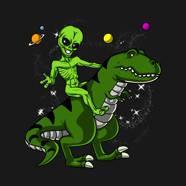 Space Alien Riding T-Rex Dinosaur - Alien Riding Dinosaur - T-Shirt ...