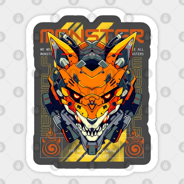 Mecha Monster, Mecha Werewolf Design - Werewolf - Sticker | TeePublic