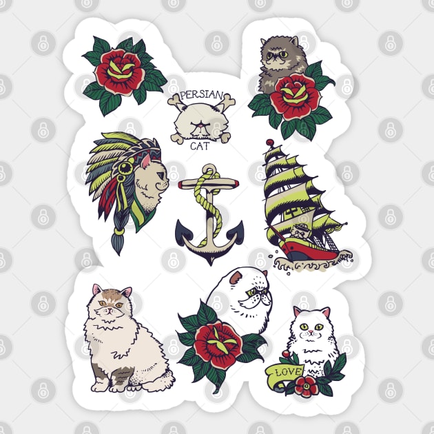 Persian Cat Tattoo - Persian Cat - Sticker | TeePublic
