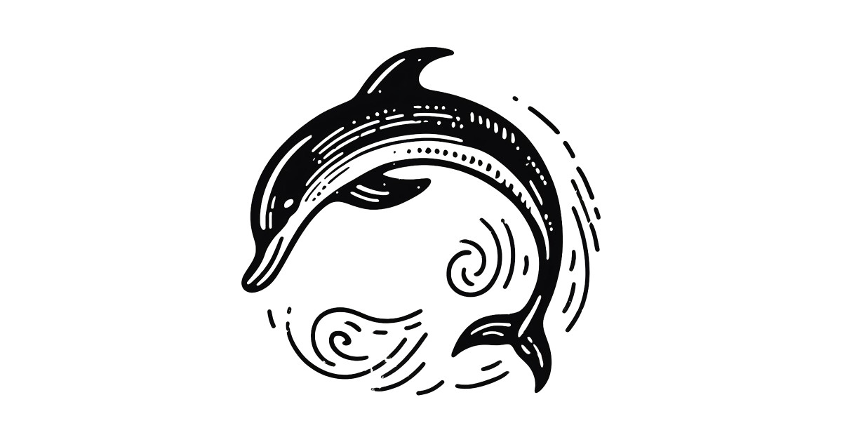 Stick Figure of a Dolphin in Black Ink - Stick Figure Dolphin - T-Shirt ...