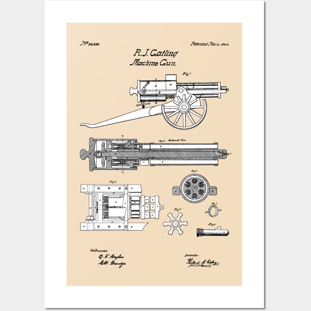Gatling Gun Patent - 1862 Machine gun - SBpng - Gatling Gun - Posters ...