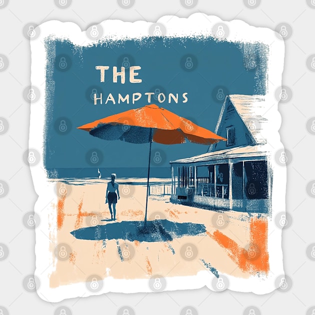 Vintage Hamptons Beach Scene Illustration - The Hamptons - Sticker ...