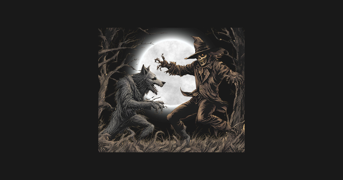 Werewolf Vs Scarecrow - A Halloween Night Battle - Halloween Gifts - T ...