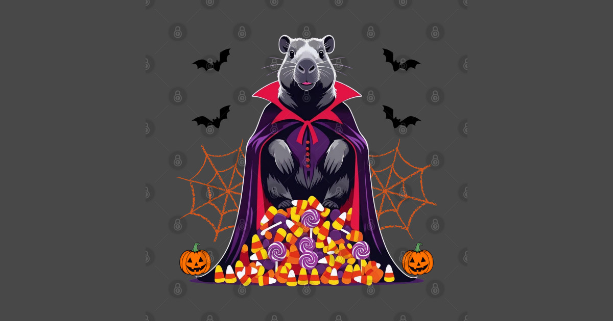 Capybara Vampire Halloween – Cute Spooky Animal with Candy & Pumpkins ...