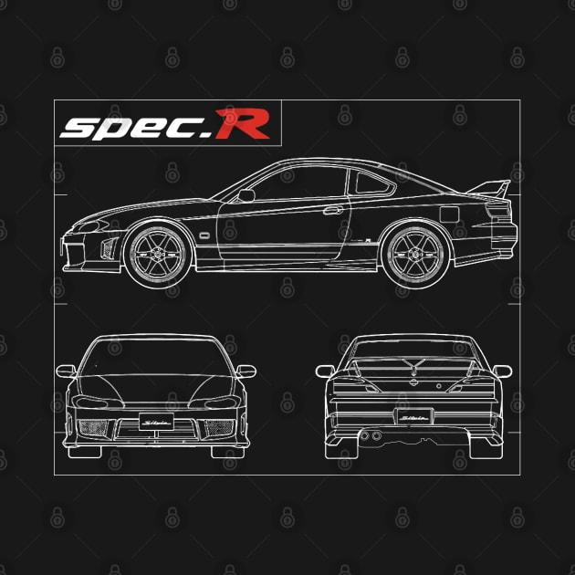 s15 spec r aero line art blue print drawing te37 - 240sx - T-Shirt ...