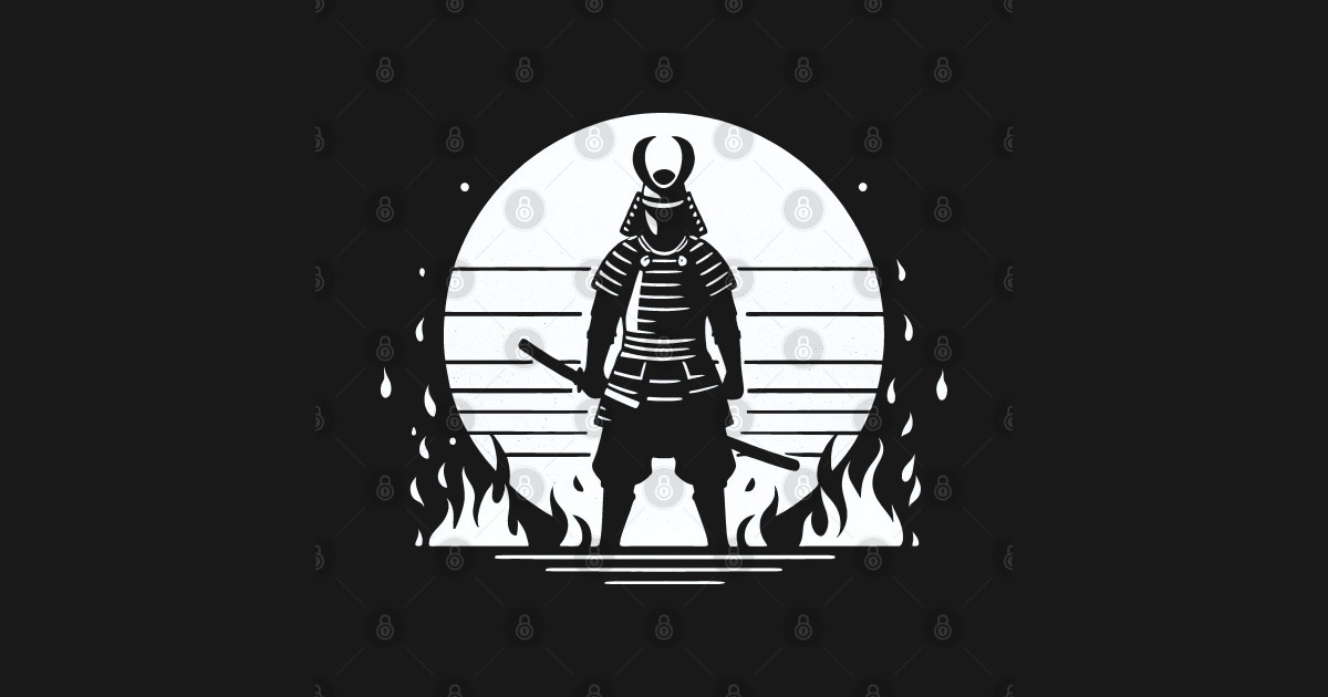 Samurai Warrior standing unfazed in Flames - Samurai Warrior - T-Shirt ...