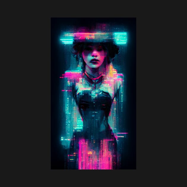 moody cyber glitch Neon pinup girl - Neon - T-Shirt | TeePublic