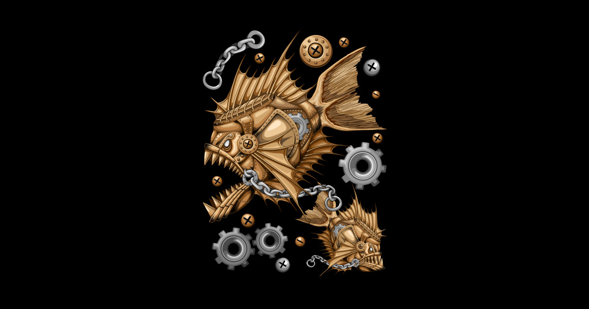 Steampunk Piranha Killer Retro Machine - Piranha - Sticker | TeePublic