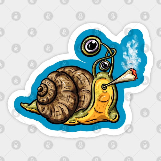 Toking Smoking Weed Snail Cartoon Illustration - Weed Lover - Sticker ...