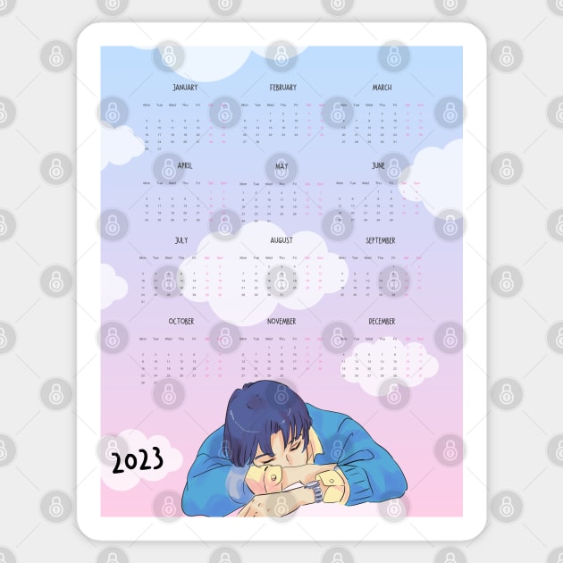 Aesthetic Sleeping Anime Boy 2023 Calendar - Anime - Sticker | TeePublic