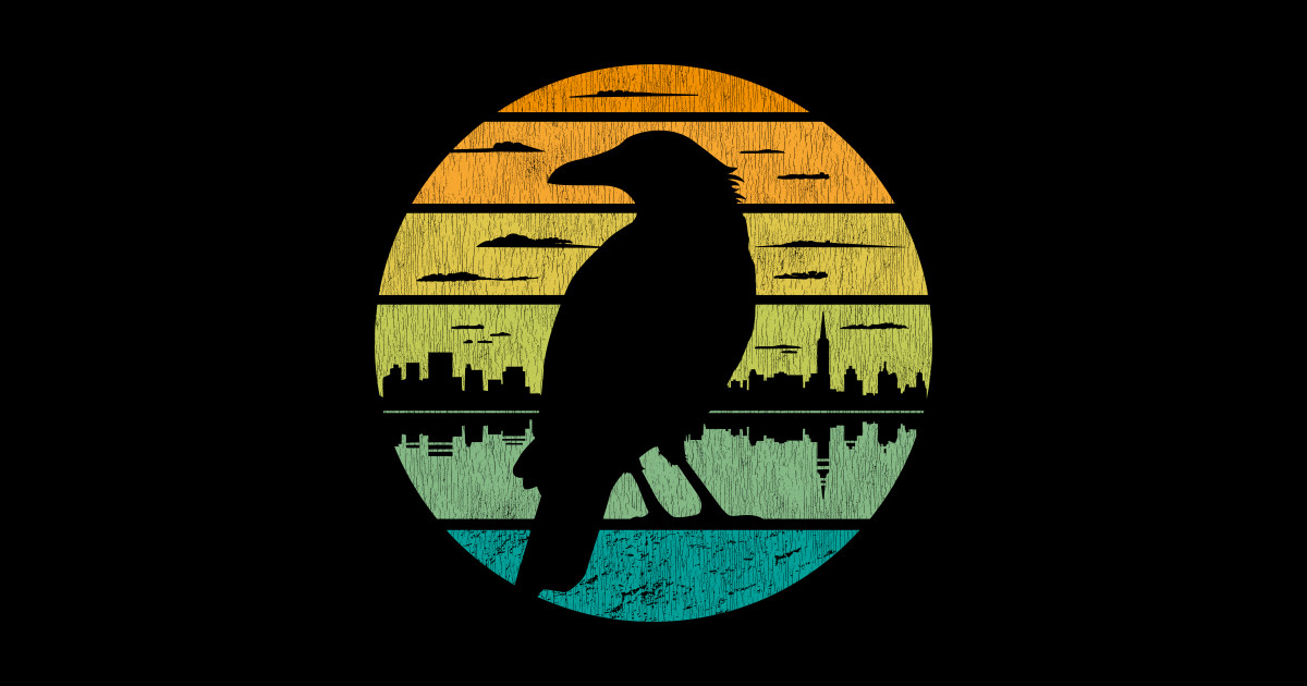 Crow Retro City River Scene - Love Crows - Sticker | TeePublic